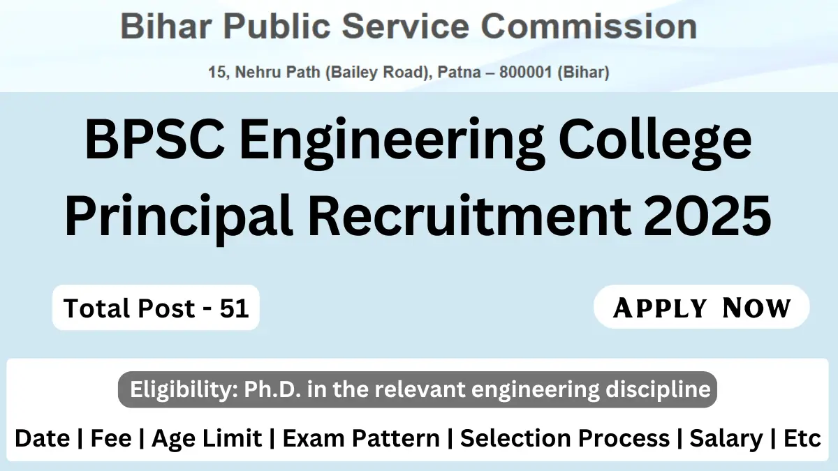 BPSC Engineering College Principal Recruitment 2025: Apply Online For 51 Posts - Rojgar Warrior