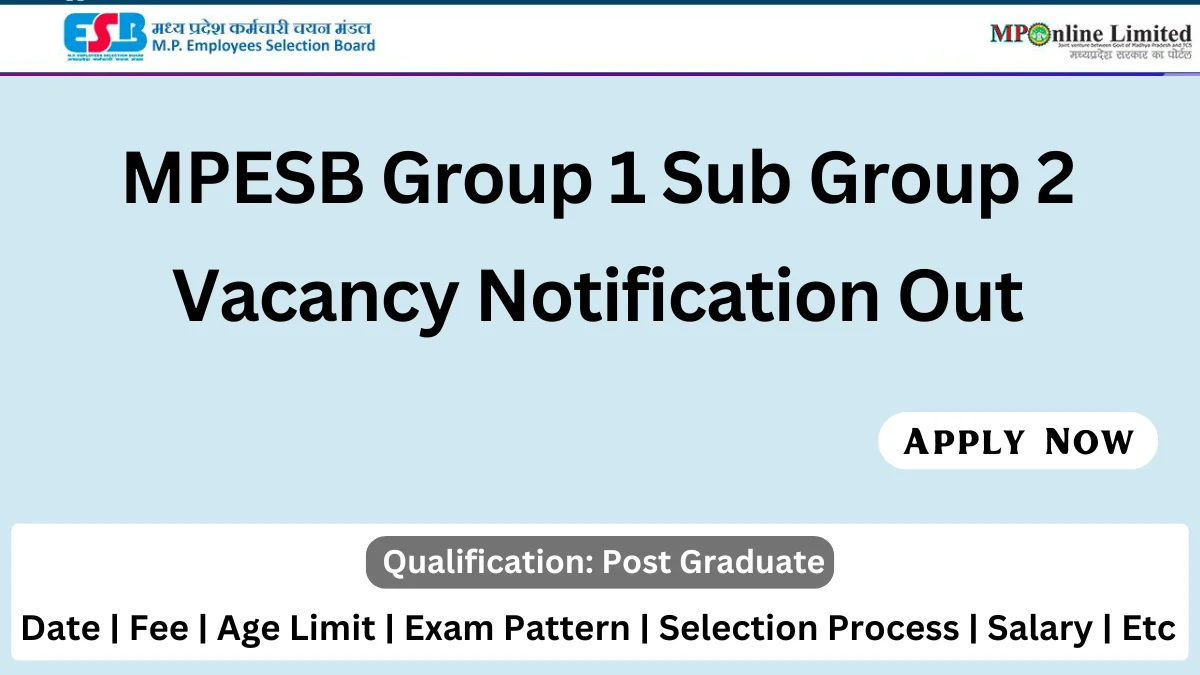 MPESB Group 1 Sub Group 2 Recruitment 2025: Apply For 474 Posts ...